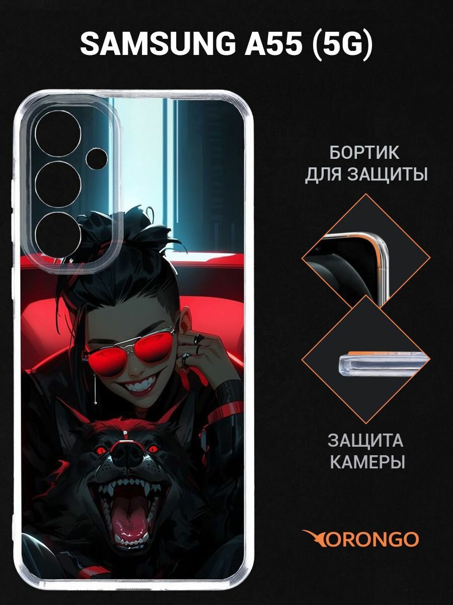 Чехол на Samsung Galaxy A55 5G (A556) прозрачный с рисунком, с защитой камеры, с принтом девушка ПЁС