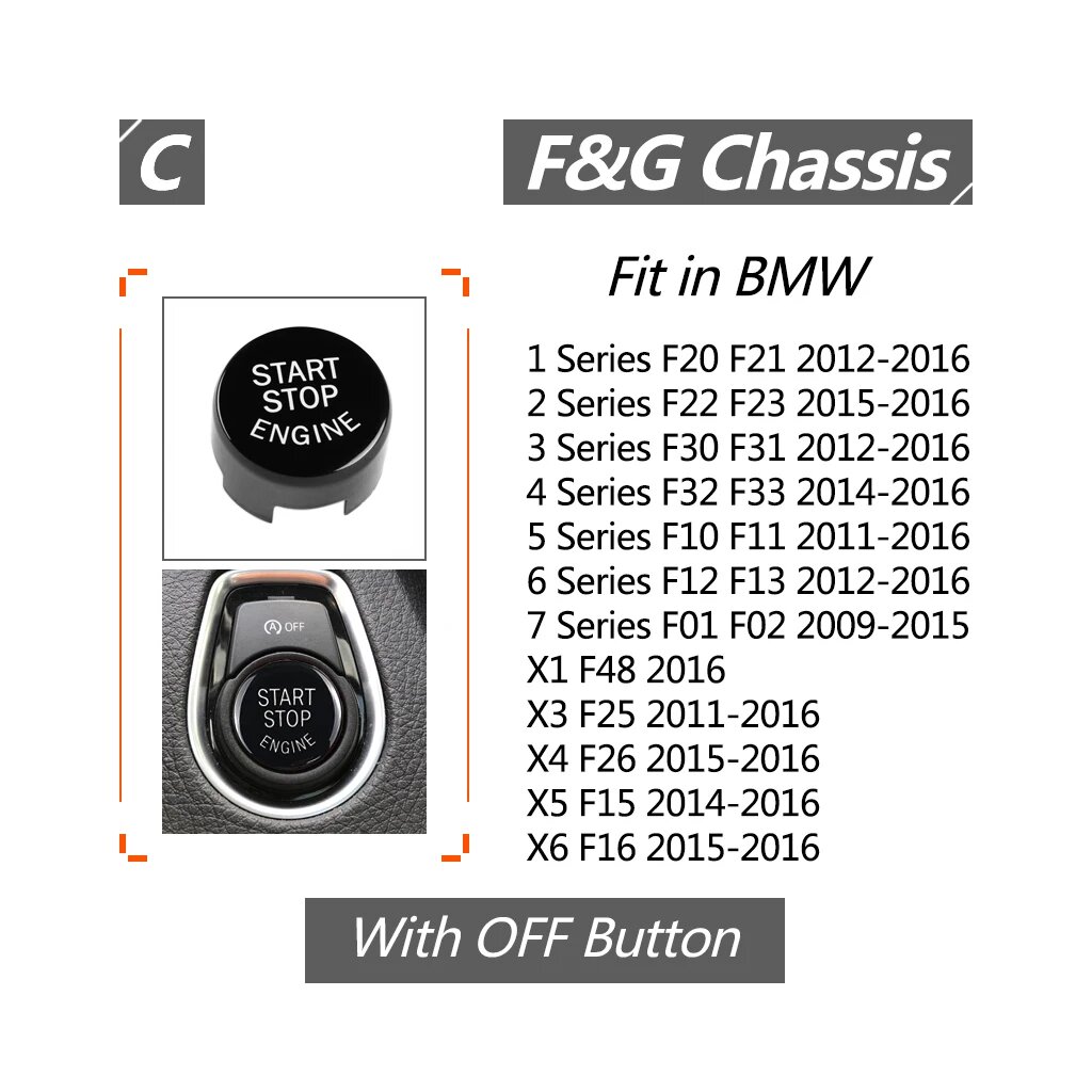 Кнопка START STOP двигателя Black для BMW F20-F26, F30-F32, F10-F16, F01-F02