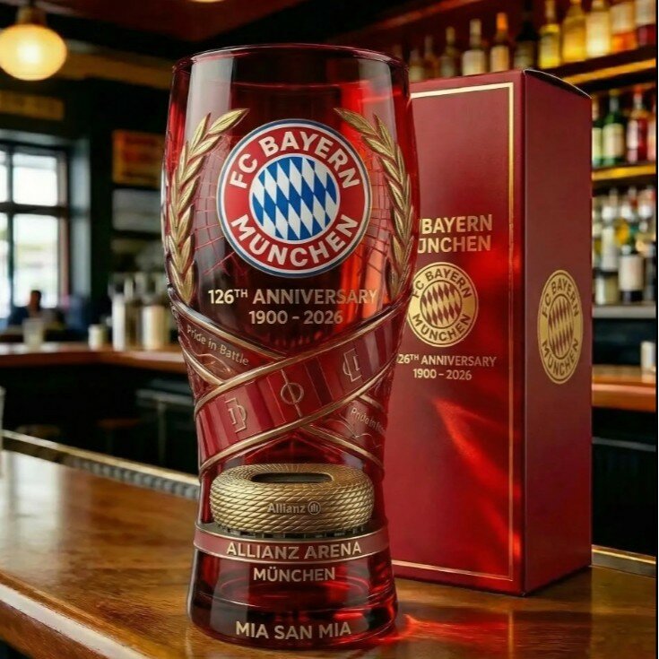 Стеклянный пивной бокал, F.C. Bayern München Цветное стекло, Пинтовый стаканчик