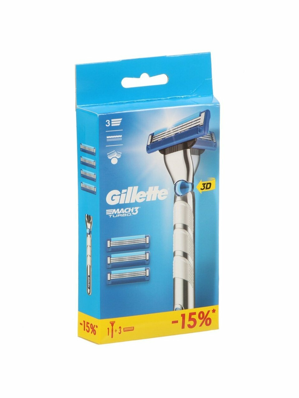 Станок для бритья Gillette Mach3 Turbo мужской, 3 лезвия и 3 сменные кассеты в комплекте, многоразовая бритва для лица.