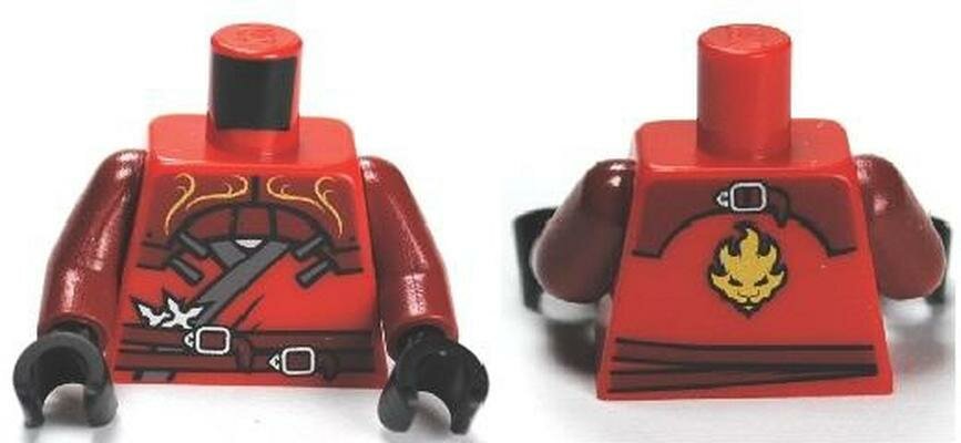 Деталь Lego 973pb1030c01 Torso Ninjago Wrap with Shoulder Armor and Belt, Gold Lion on Back Pattern / Dark Red Arms / Black Hands