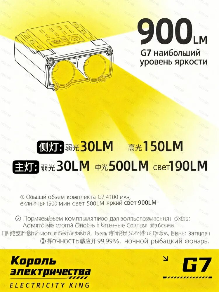 Фонарь WARSUN G7 налобный, 900 лм, 1500+2600mAh, красный/белый, водонепроницаемый, с зарядным кабелем и креплением — фото 1