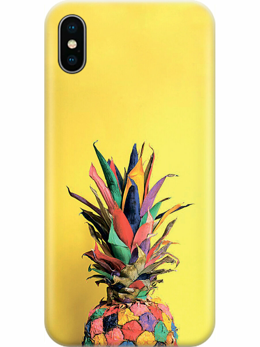 Силиконовый чехол на Apple iPhone Xs / X / Эпл Айфон Икс / Икс Эс с рисунком "Ананас на желтом"