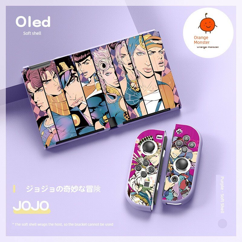 Пурпурный чехол с дизайном JOJO для Nintendo Switch OLED 7-дюймовой модели, силиконовое полное покрытие