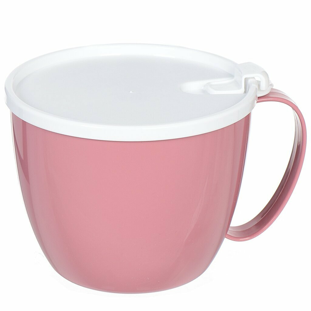 Кружка пластиковая Idea 700 мл с крышкой, ягодная, большая, для СВЧ и посудомоечной машины, универсальная, Россия