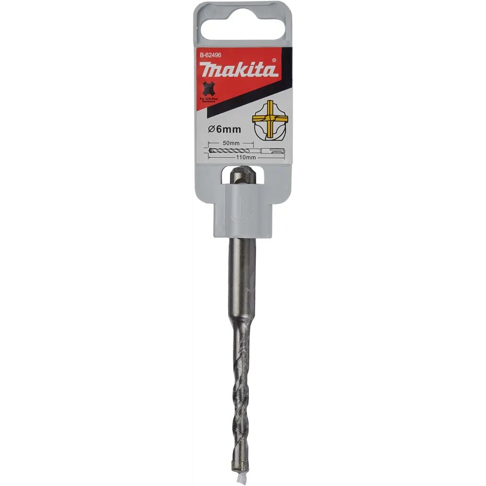 Бур по бетону Makita B-62496 6x110 мм SDS‑plus с твердосплавными напайками