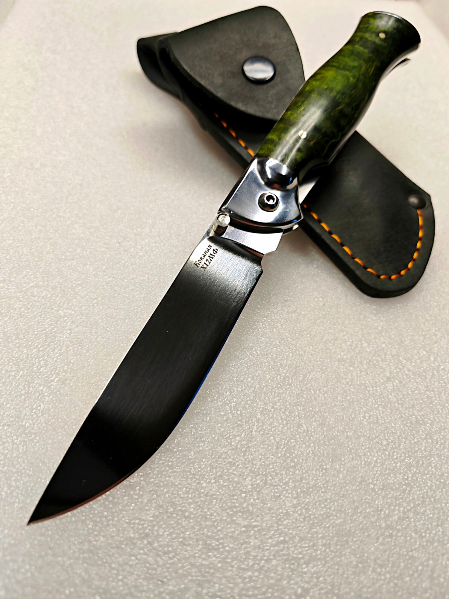 Нож складной ручной работы Квазар Кованая Х12МФ ножны натуральная кожа в комплекте