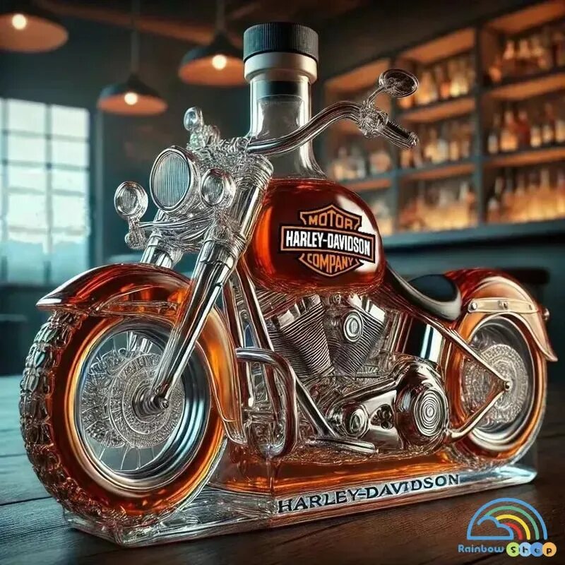 Бутылка Harley-Davidson 0.3 л в форме мотоцикла для алкоголя, стеклянная, 1 шт