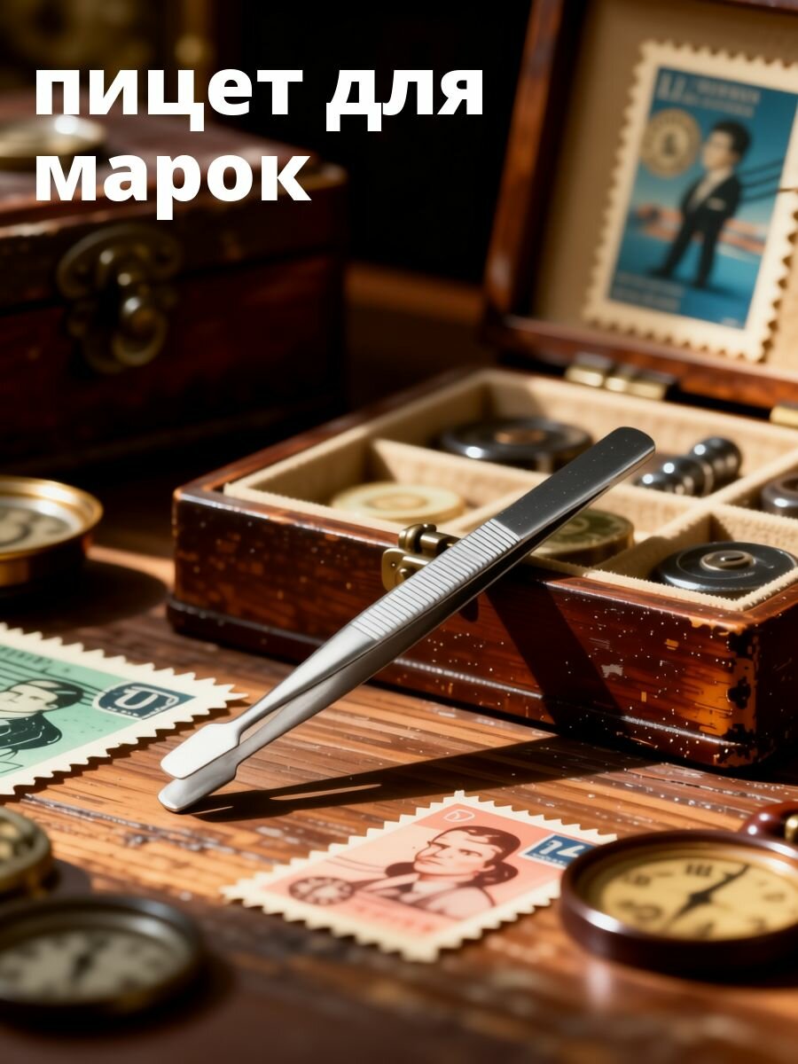 Набор из 2 серебристых пинцетов для марок из никелированной стали для аккуратного подбора филателия коллекционные для точного захвата