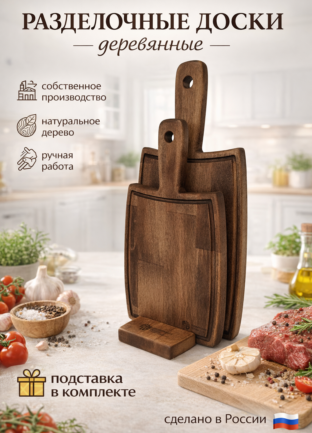 Набор разделочных досок деревянных, на подставке, доски для резки и подачи сыра, хлеба, мяса