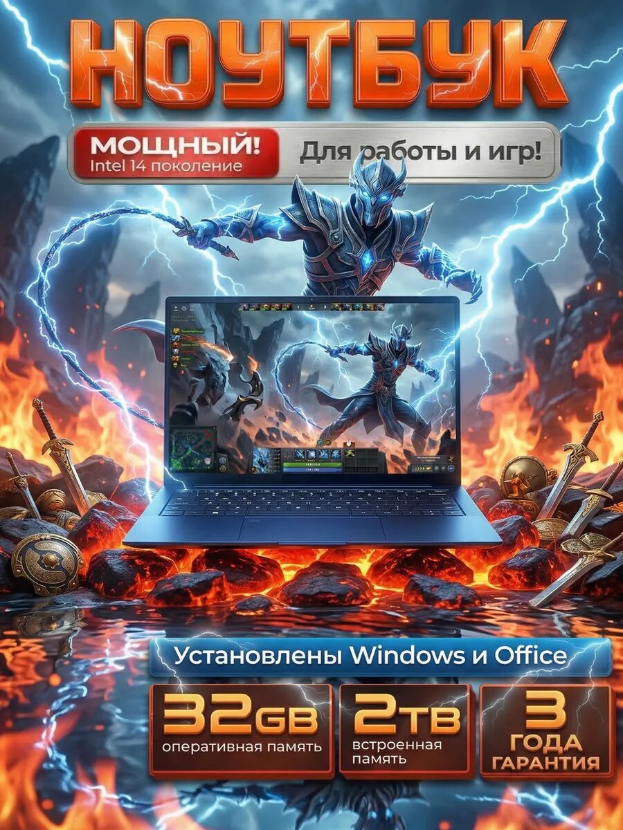 Ноутбук Intel Core i7-14700HX, 32GB RAM, 2048GB SSD, 2026 + Windows, Office