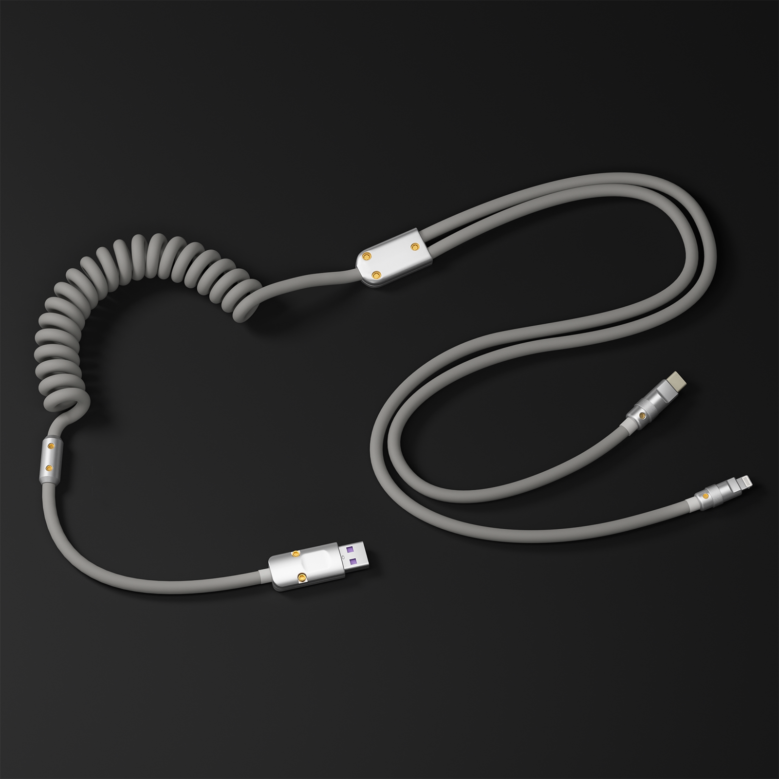 85 см Спиральный USB-Кабель с Премиум Серым Цветом - Совместимый с iPhone, Android, Huawei