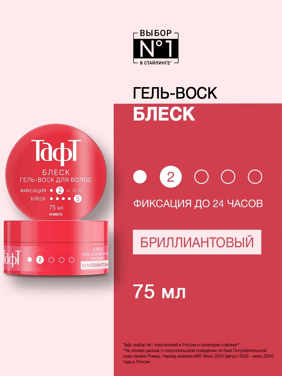 Тафт Гель-воск для волос Блеск сверхсильная фиксация, 75 мл
