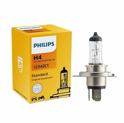 Лампа H4 12V 60/55W P43t Standart / Philips / 12342C1