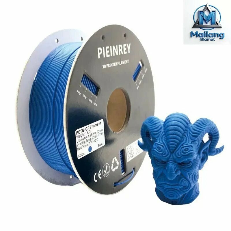 PETG-GF(Glass Fiber) пластик для 3d принтера 1.75 мм, 1 кг, синий