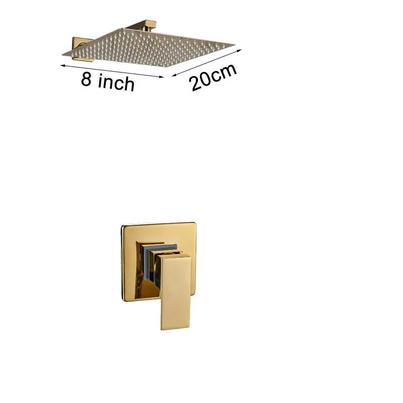 Набор для душа Rozin Golden Shower Set 8/10/12" Квадратный дождевой душ Кран для ванной стеновой монтаж Кран для ванной Скрытый смеситель для душа Кран для ванны-8 дюймов 1-путевой клапан