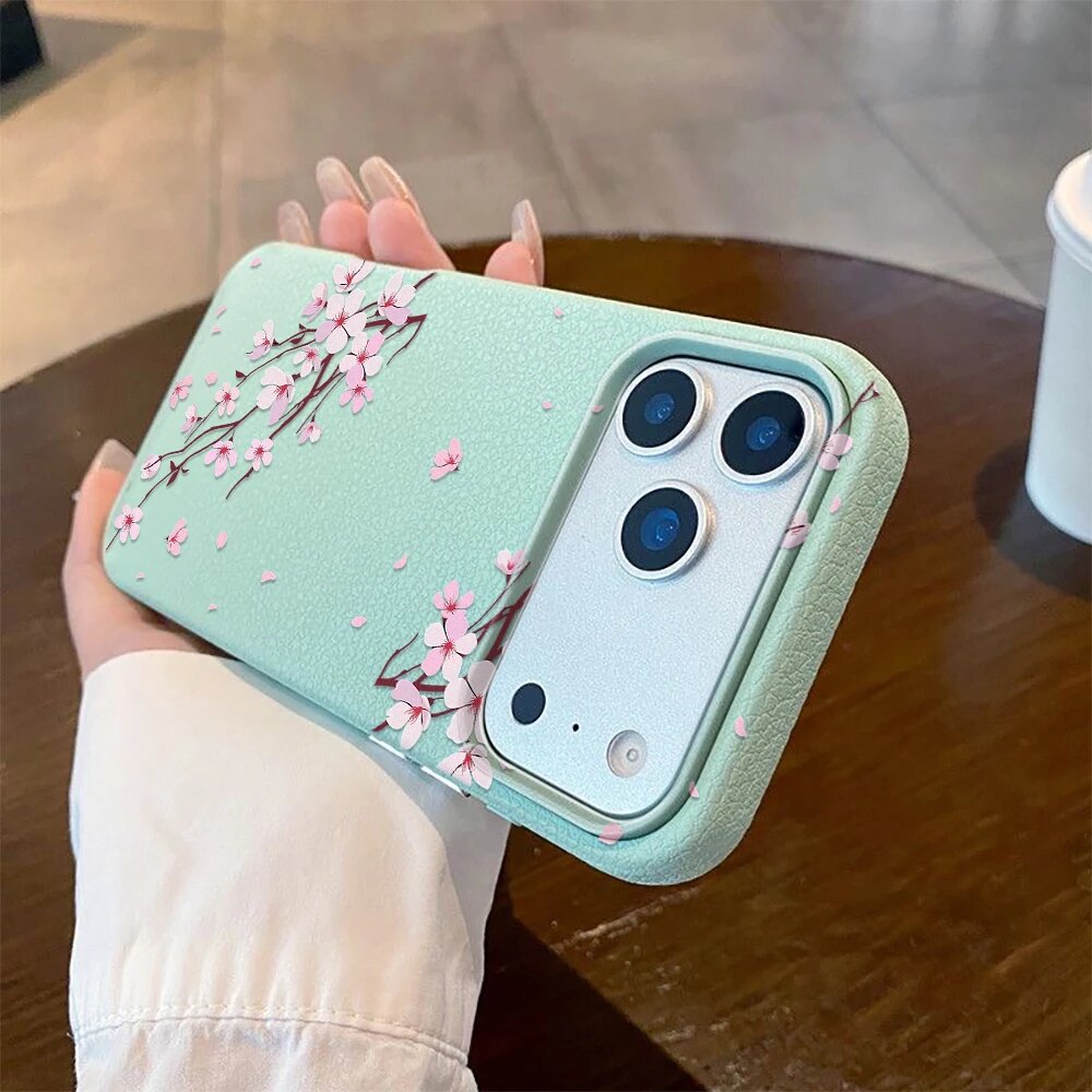 Чехол для телефона с розовыми цветами персика для iPhone 17 Pro, Green-WQCS490, For iphone 13 ProMax