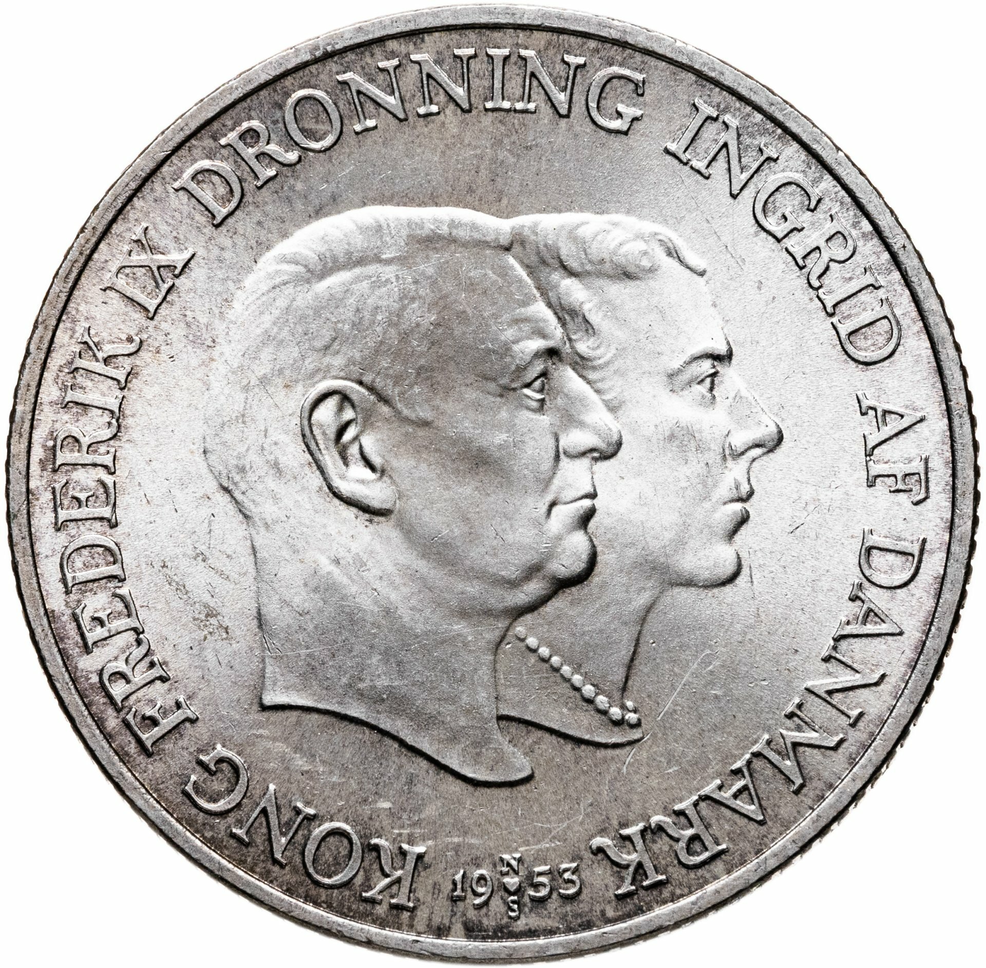 Дания 2 кроны kroner 1953 "Кампания по борьбе с туберкулезом в Гренландии", Серебро 800, в сохранности AU-UNC