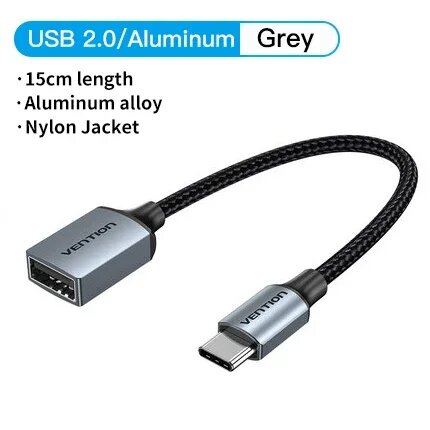 Vention USB 2.0 Type-C, Grey, 15см, Metal