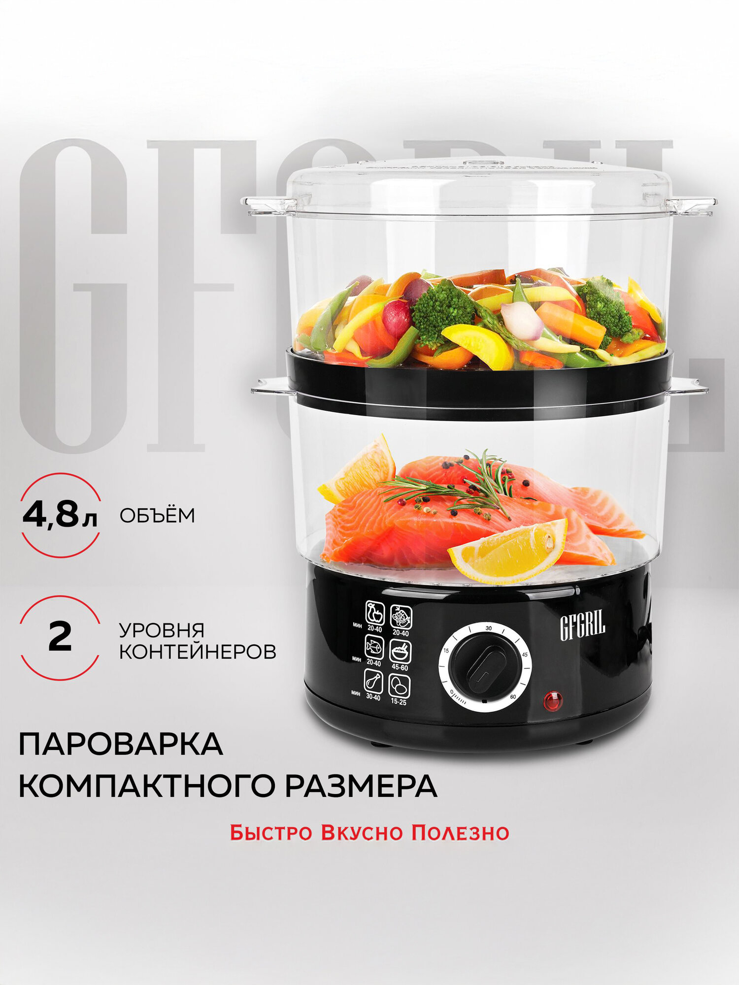 Gfgril elektricheskaya parovarka gfs 2m black 2 urovnya parovarka obemom 4 8 l bystryy nagrev