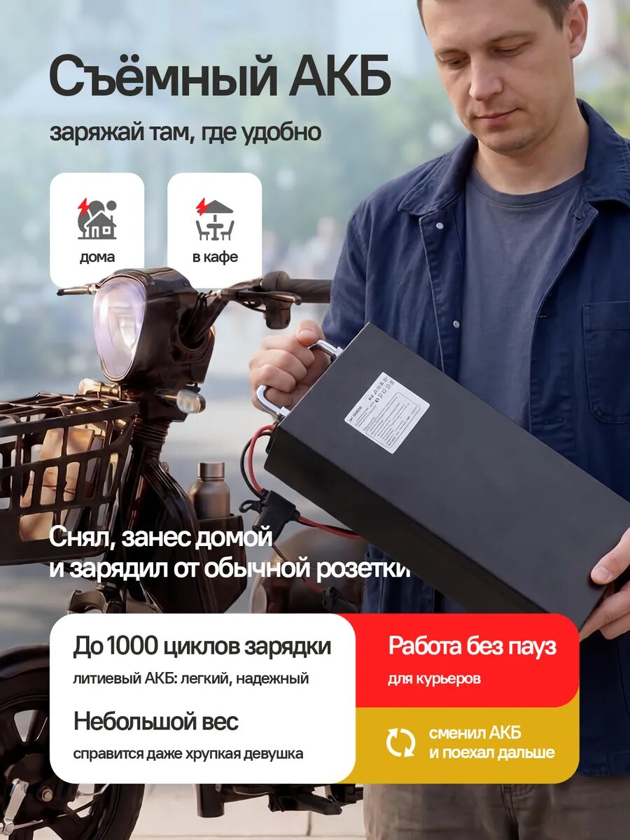 Электроскутер для взрослых с сидением SK8 R16, скутер электрический, черный — фото 1