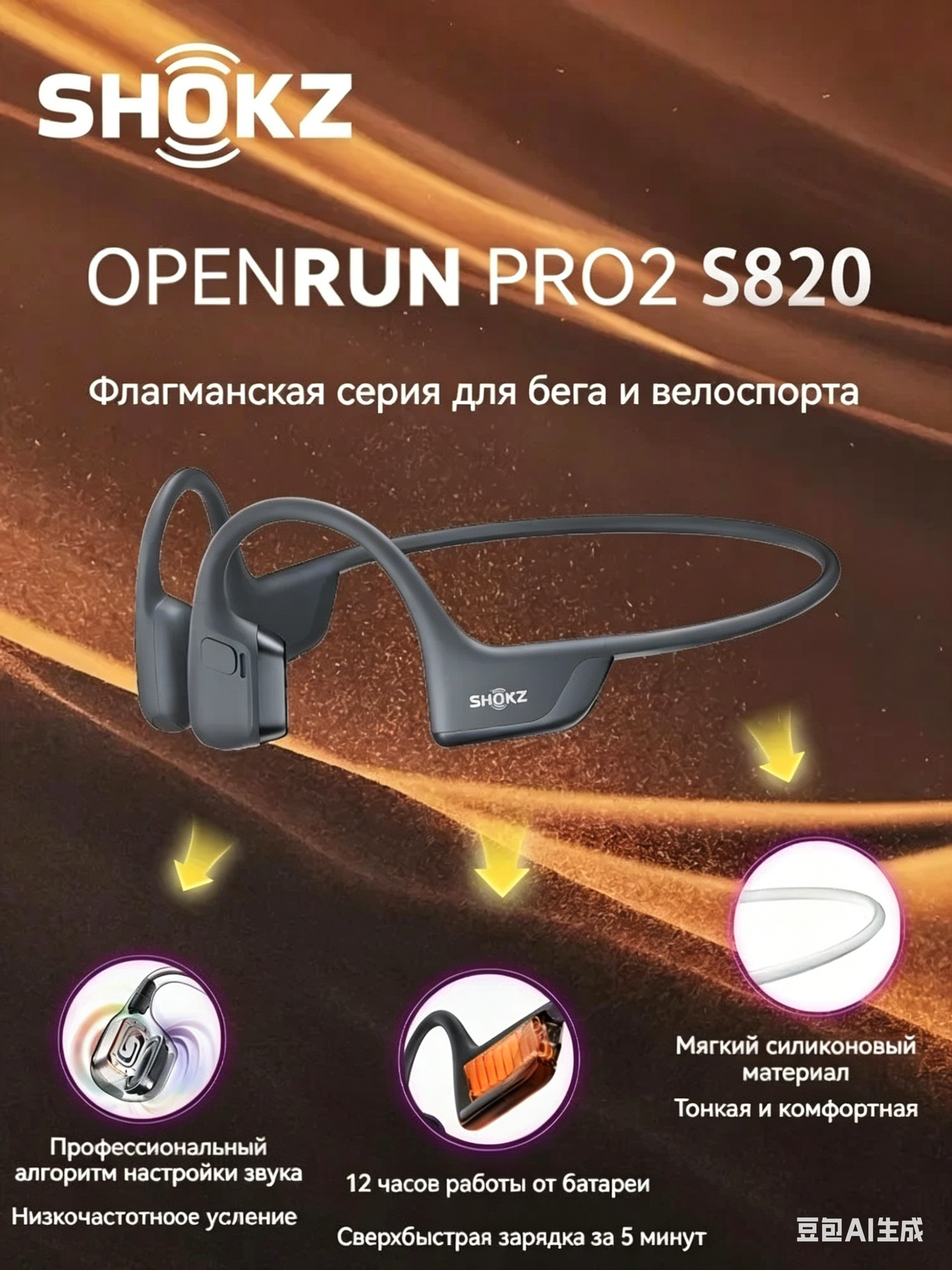 SHOKZ Наушники беспроводные с микрофоном Shokz OpenRun Pro 2, Bluetooth, USB Type-C, черный