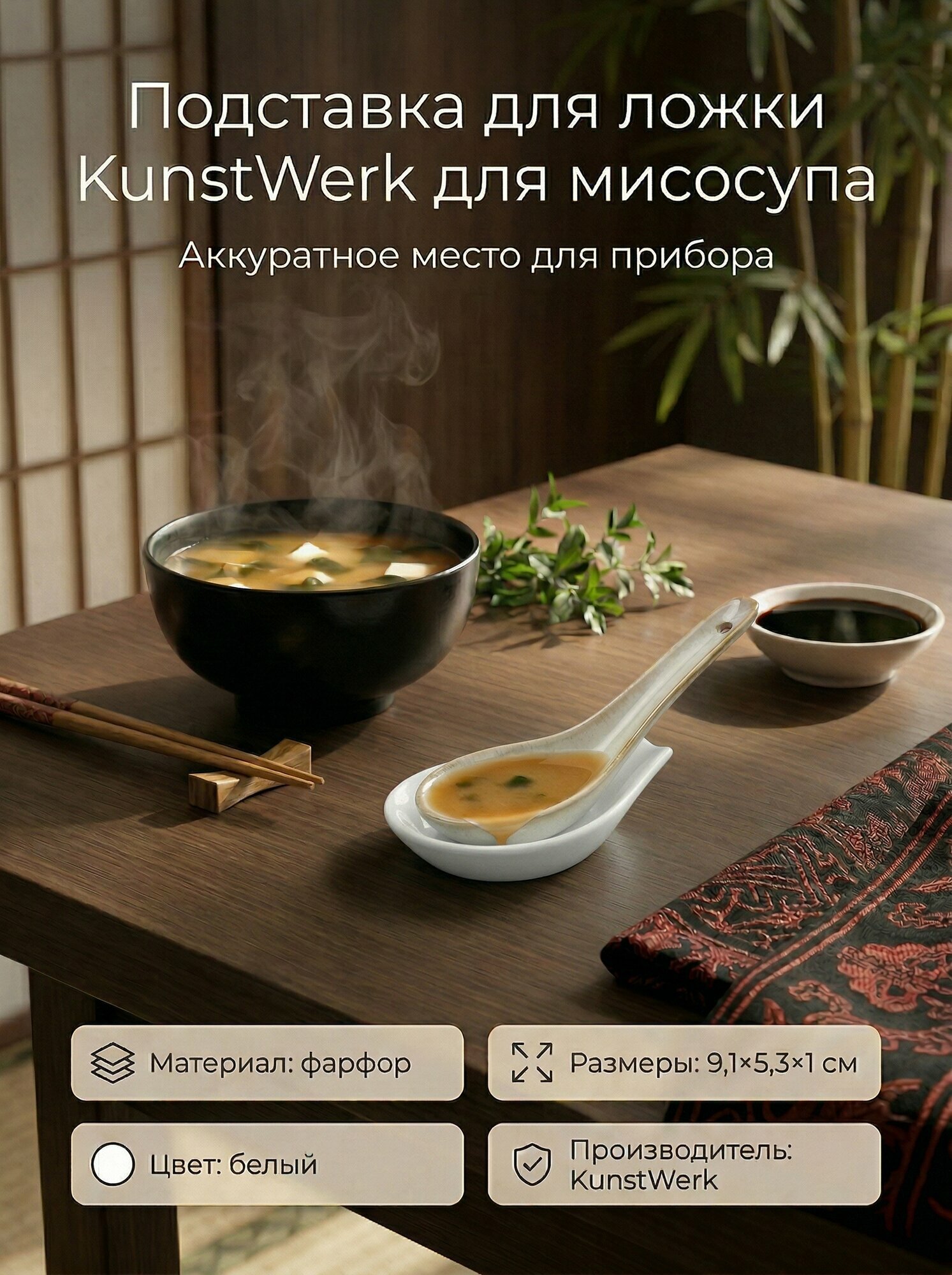 Подставка для ложки KunstWerk, фарфор, белая, 91 мм x 53 мм x 10 мм