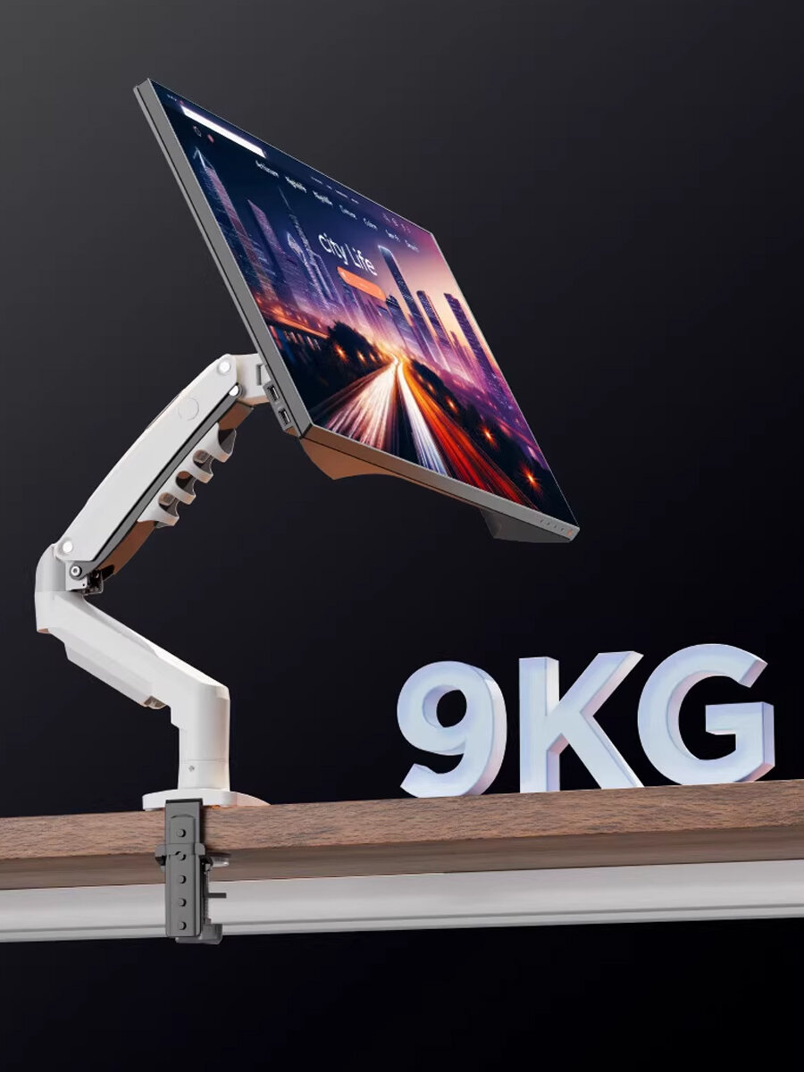 Кронштейн для монитора на струбцине North Bayou NB F80 17"-30", нагрузка 9 кг, с газлифт, Белый