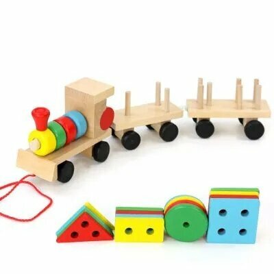 Развивающая Игрушка 3 в 1 для малышей от 1 - 2 - 3 года: Конструктор - Кубики - Каталка детская, Новогодний подарок для детей, "Паровозик"