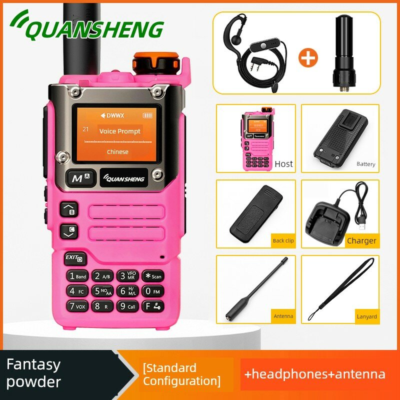 Радиостанция Quansheng UVK6, сказочный розовый, обновленная версия V3 с наушником и короткой антенной