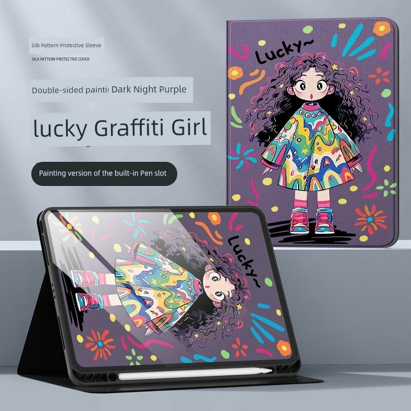 Чехол Lucky Graffiti Girl для iPad12 11inch Air8/7, чехол для iPadPro Apple Mini6/5 с рисунком, с отделением для ручки,