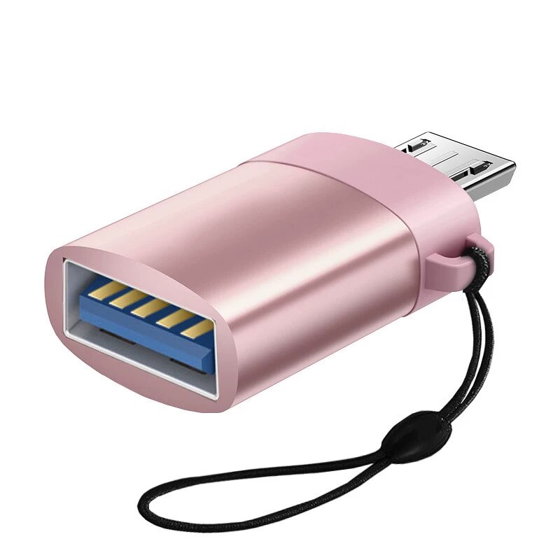 Розовый Micro USB OTG-адаптер с лентой для подключения смартфонов к USB-накопителям, мышам и клавиатурам
