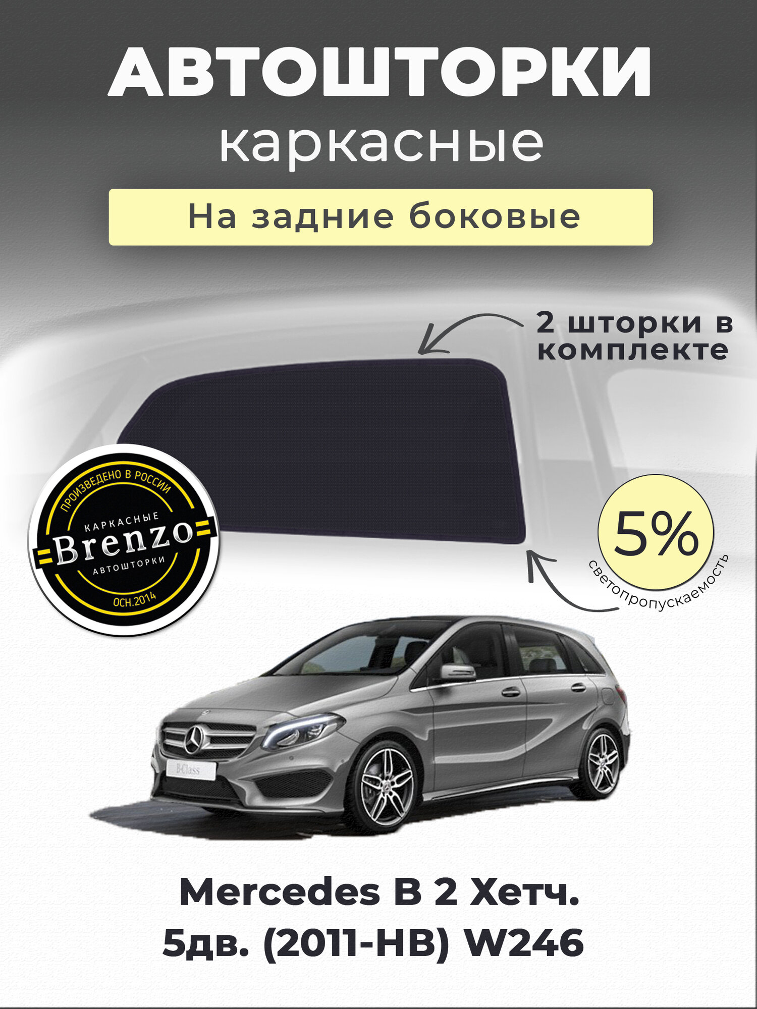 Каркасные шторки Mercedes B 2 Хетч. 5дв. (2011-НВ) W246 на задние двери 5%, сетки от солнца в машину