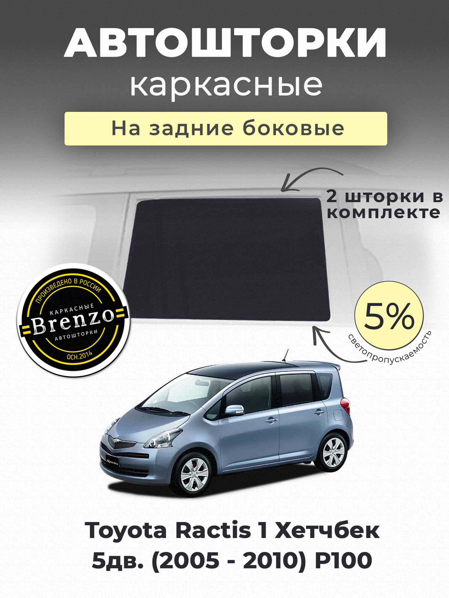 Каркасные шторки Toyota Ractis 1 Хетчбек 5дв. (2005 - 2010) P100 на задние двери 5%, сетки от солнца в машину