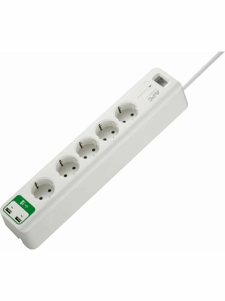 Schneider Electric APC 5 розеток с защитой от тока и 2 USB-входа 5V-2.4A PM5U-GR