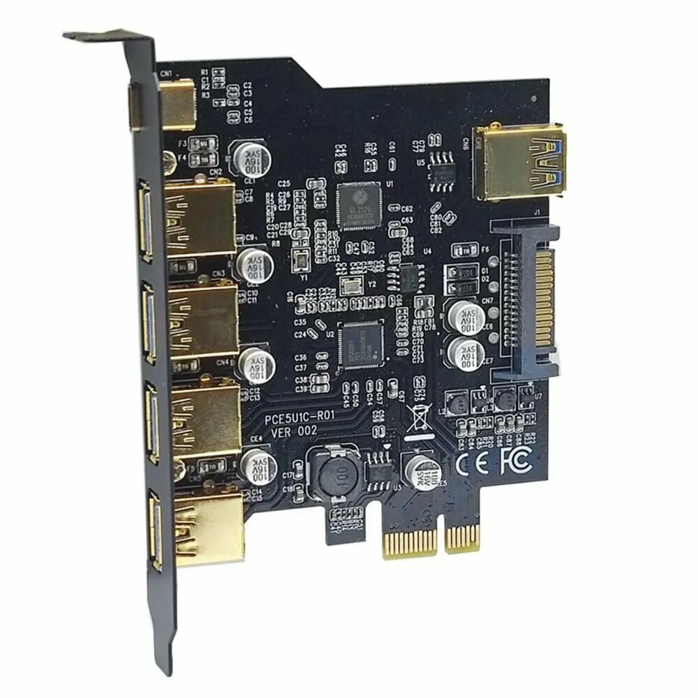 Карта расширения PCI Express X1 на USB Type C + 4 порта Внешний USB3.0 1 Внутренняя плата PCI-E 3.2