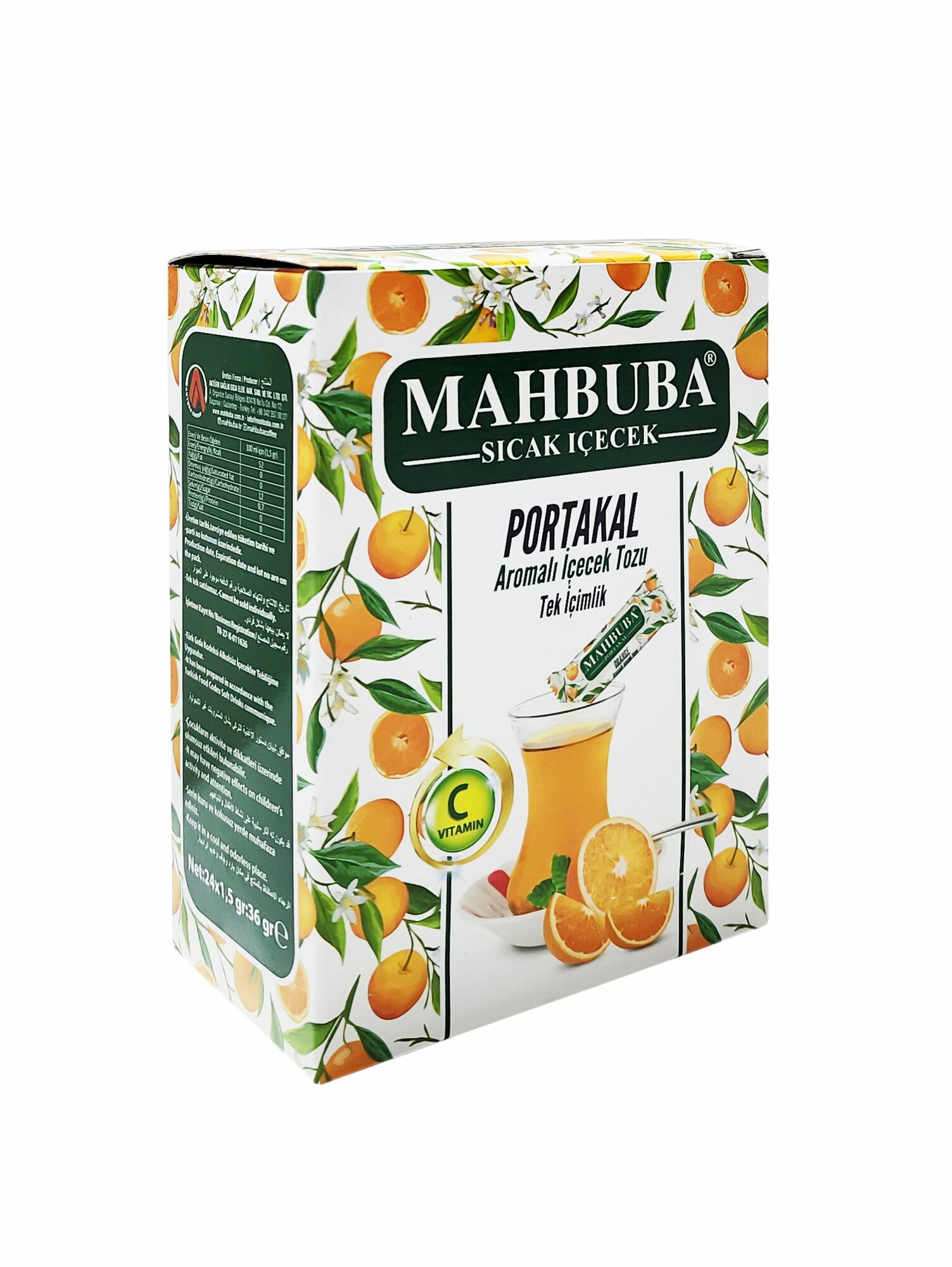 Быстрорастворимый чайный напиток со вкусом апельсина, "Mahbuba", Orange, (24шт) 36гр. Турция