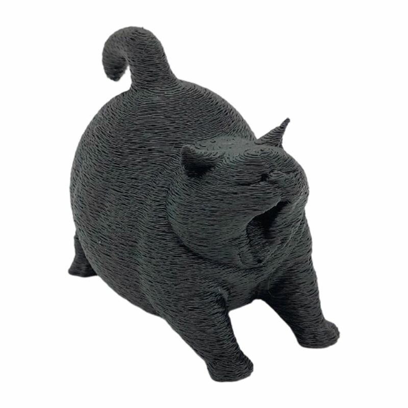 (1 шт.) 3D-печатная фигурка Зевающая кошка чёрная