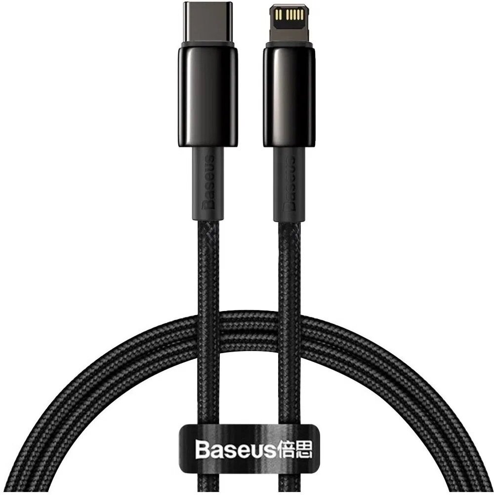 Кабель для быстрой зарядки Baseus Tungsten Gold Fast Charging Data Cable, Type-C to Lightning, PD20W, 1 м, Черный