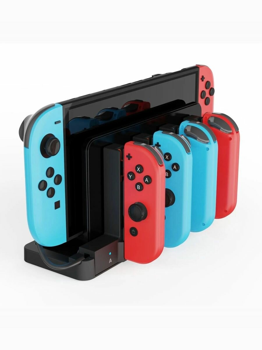 Зарядная станция для контроллеров Joy-Con 4 штуки подставка Док станции для Nintendo Switch 1, 2 и OLED Черная