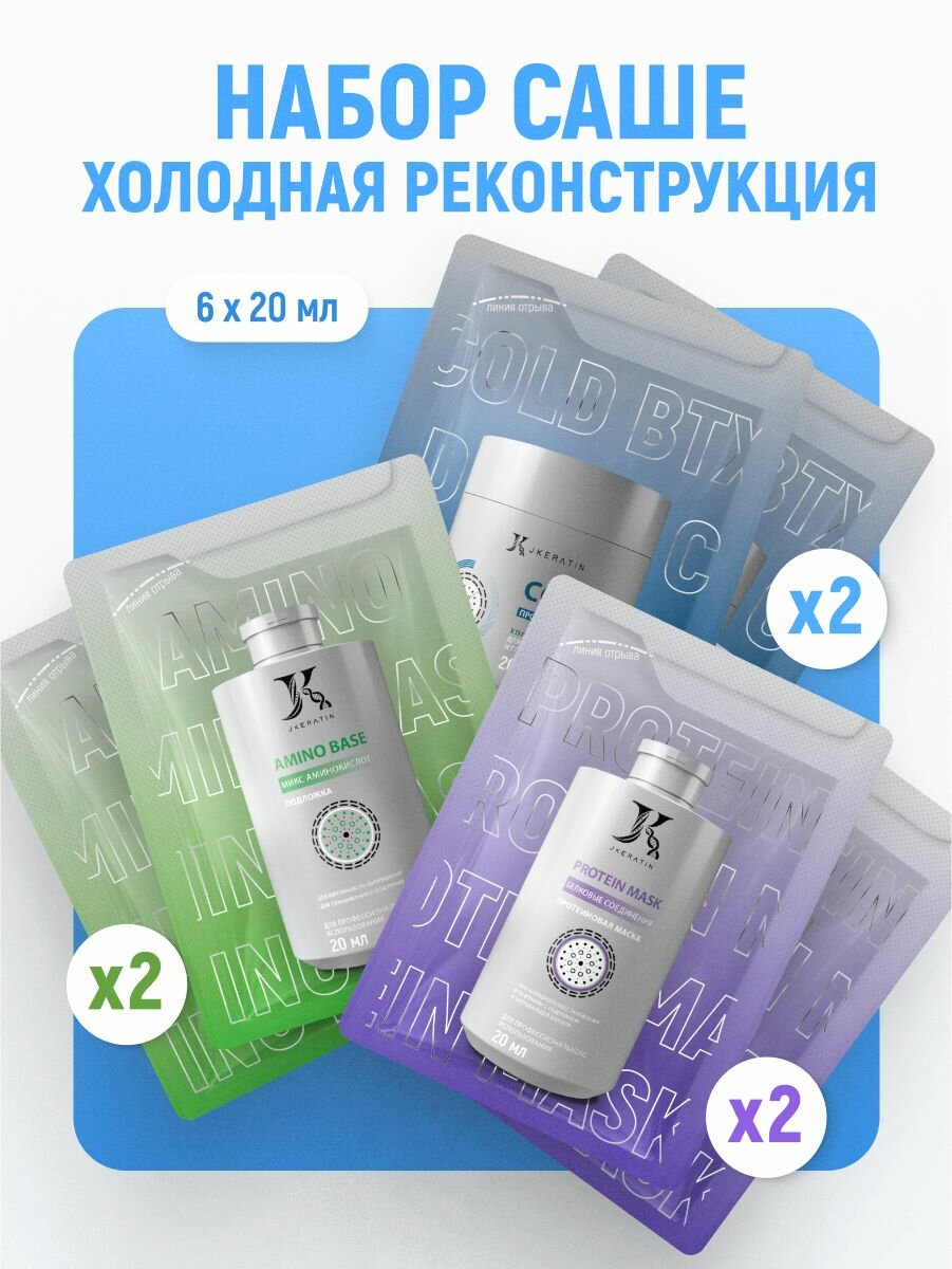 Набор 6 саше-пакетов: Amino Base 2 шт. + Protein Mask 2шт. + Cold BTX 2 шт.