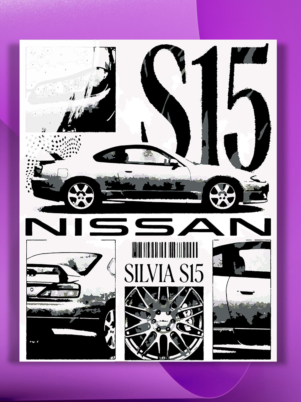 Картина по номерам на холсте Nissan Silvia s15 ЧБ, 30 х 40 см
