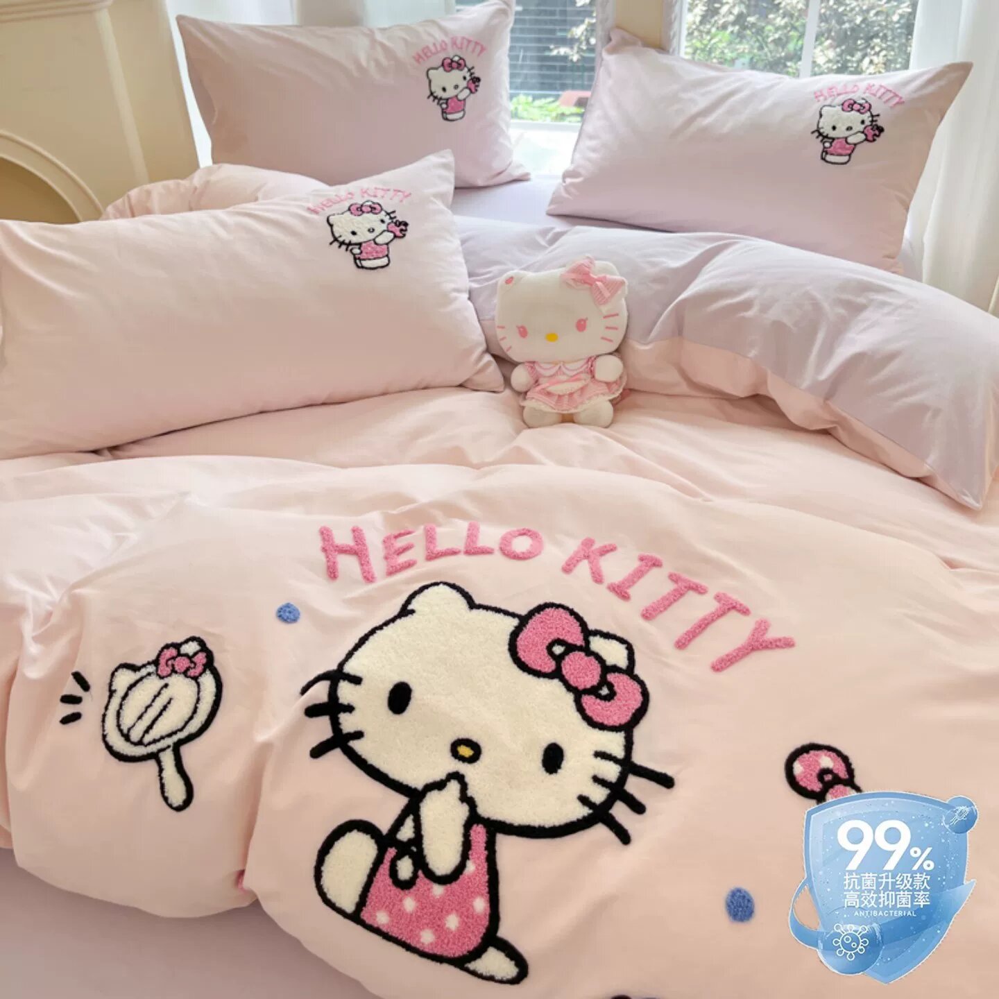 Комплект постельного белья KT Cat из чистого хлопка с вышивкой, 150x200 см, односпальный, детский, полностью хлопковый,