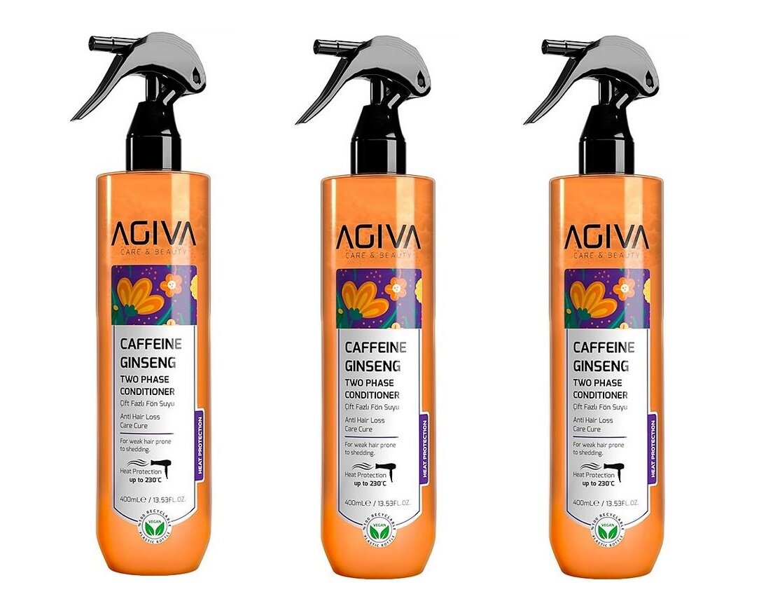 Спрей-кондиционер AGİVA 2-х фазный термозащита Caffeine Ginseng Pro Care, 400 мл - 3 штуки