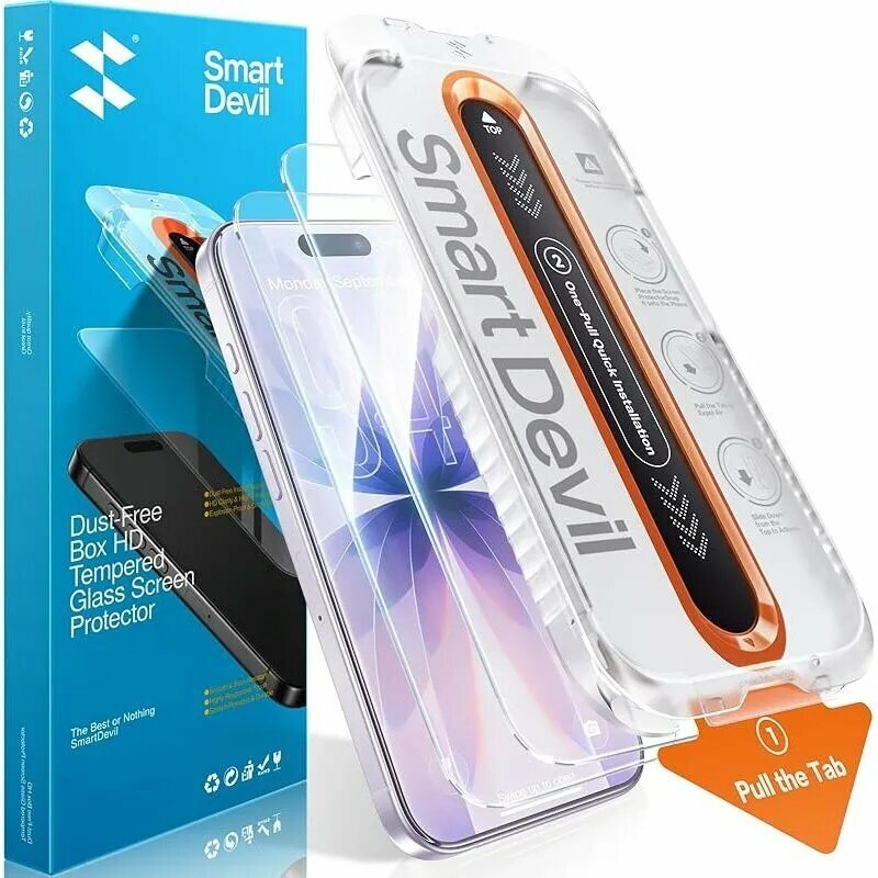 SMARTDEVIL-2 куска защитной пленки, подходящие для iPhone 17 Pro , 6,3-дюймовое небьющееся закаленное стекло, одобренное Corning, простое в установке.