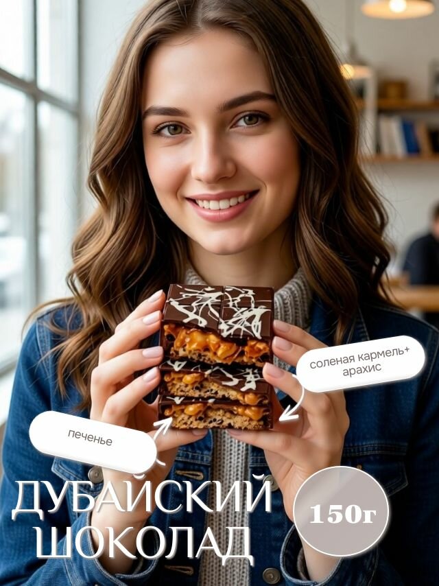 TDNebykoVa Шоколад "Дубайский", молочный, с печеньем, карамелью и арахисом, 150 г