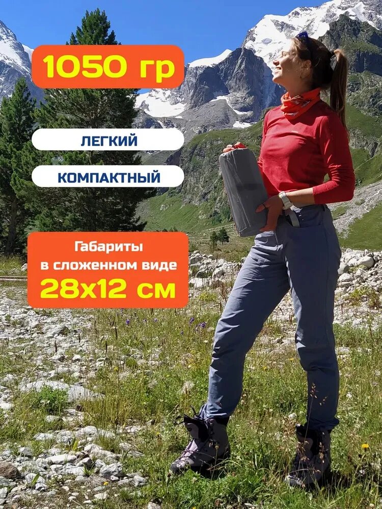 Надувной матрас 196х72 см, серый, с интегрированными подушками и ножным насосом — фото 1