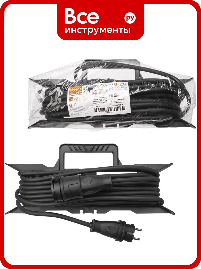 Силовой удлинитель-шнур TDM ELECTRIC на рамке, каучук, кг, ip44, штепсельное гнездо, с заземлением, 4000 вт, 10 м, народный SQ1307-0241