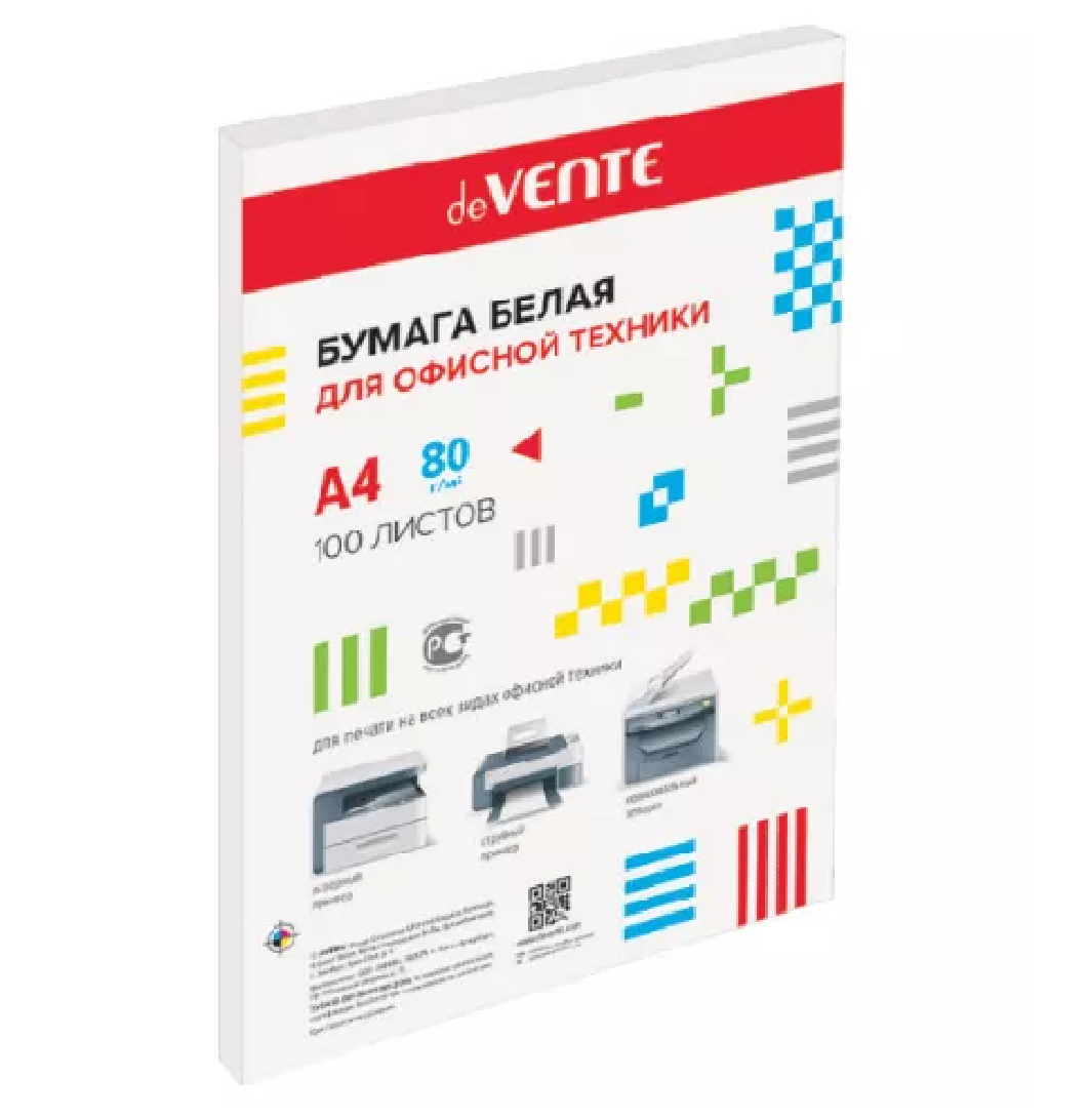 Бумага " deVente " А4 80г/м 100л белая, пакет с клейким клапаном