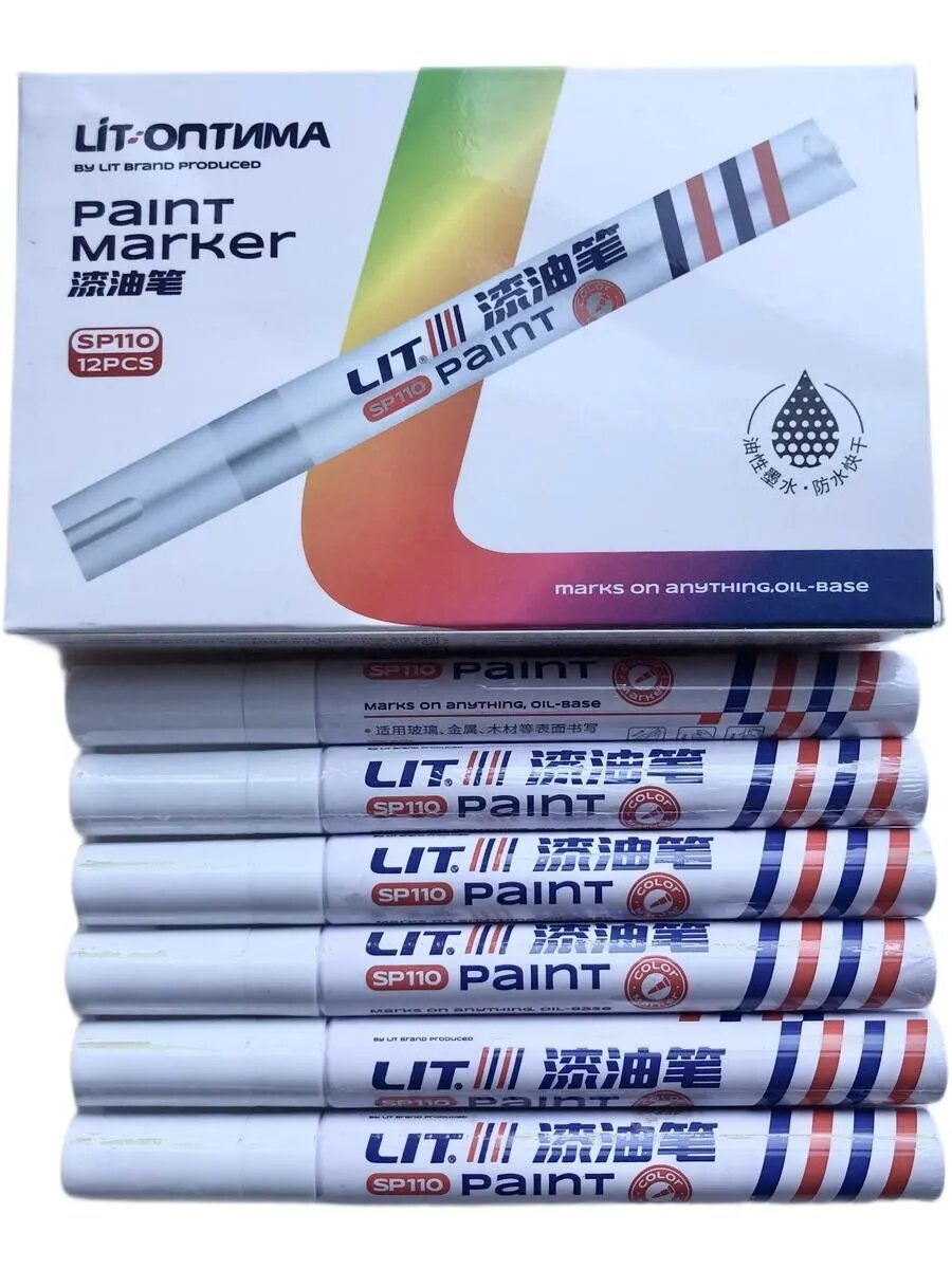 Маркер Lit-Оптимам Paint Marker , для металла, белый, 12 штук